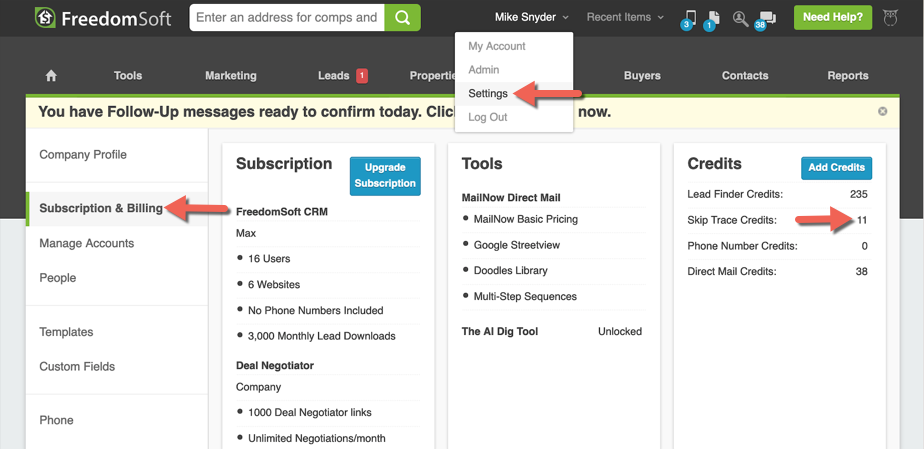 Purchasing Skip Trace Credits – FreedomSoft Help Desk